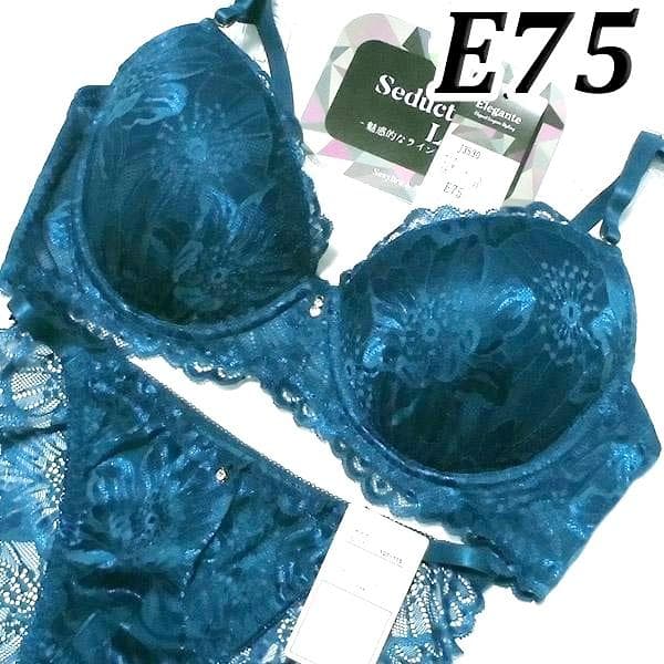 【新品/未使用】♪[格安]83[E75&L]魅惑的な美胸ブラ＆ショーツ 光沢ピーコックブルー花柄 - メルカリ