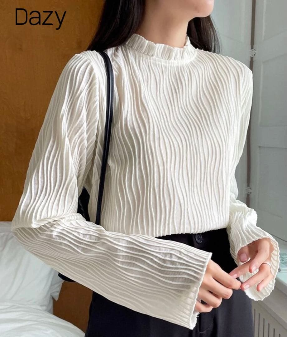 SHEIN Dazy 長袖トップス 白 ベージュ フリルネック XS - メルカリ