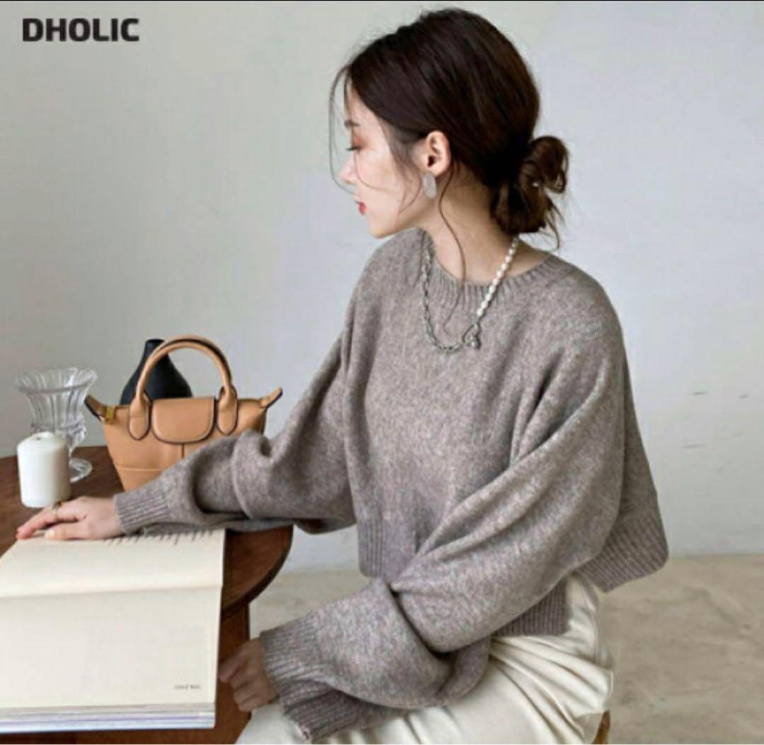 DHOLIC ラグランクロップドニット ライトブラウン - メルカリ