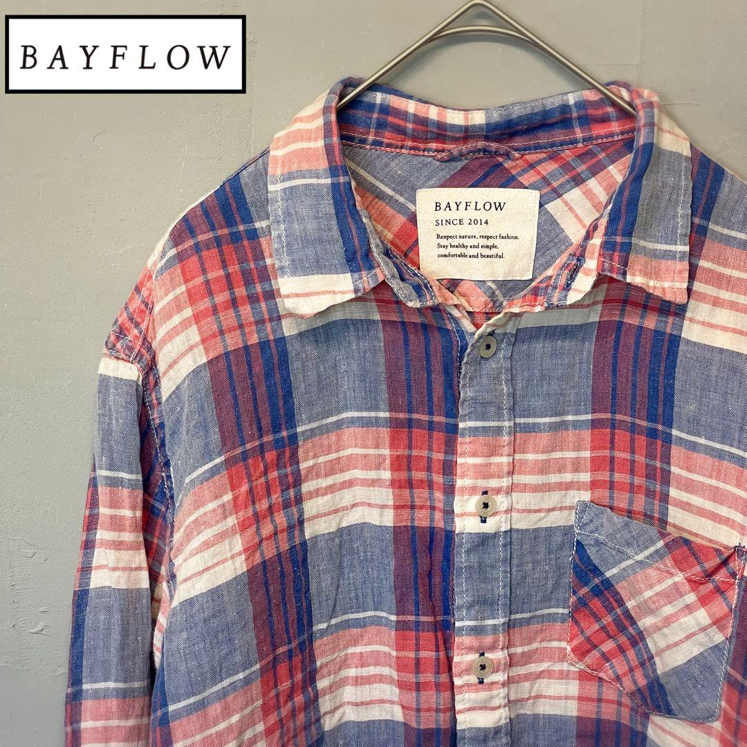 ベイフロー BAYFLOW リネン100% チェックシャツ Lサイズ - メルカリ
